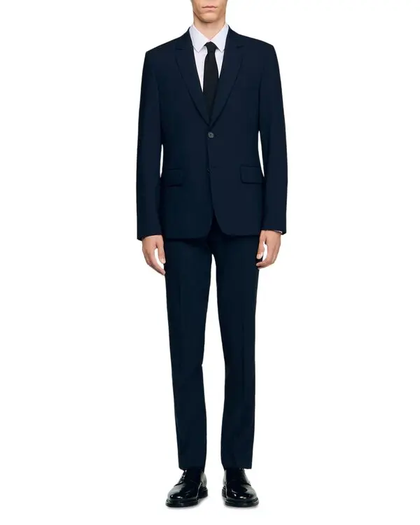 Sandro Wool Suit Jacket Blazer - Navy Blue