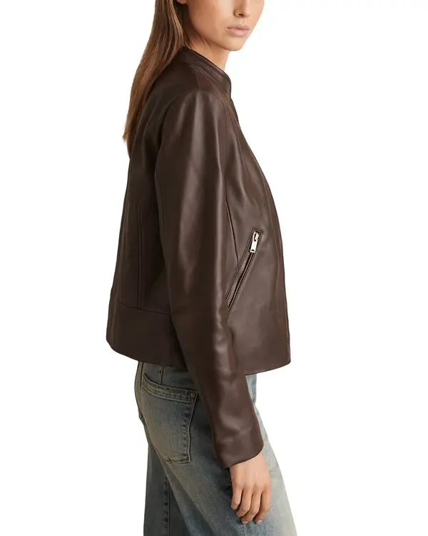REISS Allie Leather Biker Jacket - Chocolate
