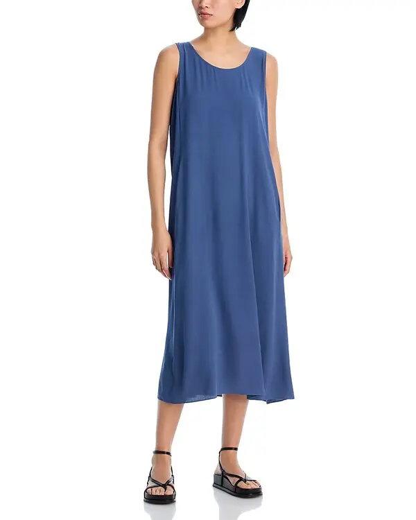 Eileen Fisher Silk Scoop Neck Midi Dress - Dusk
