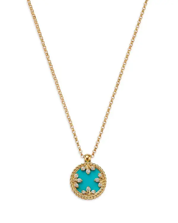 Roberto Coin 18k Yellow Medallion Pendant Necklace With Black Jade And Diamonds - Gold/turquoise