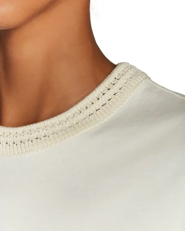 Moncler Crocheted Neck Tee - Natural