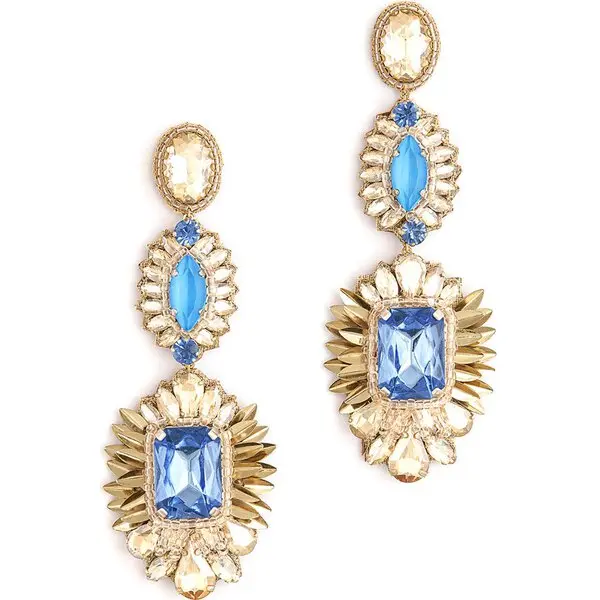 Deepa Gurnani Klara Crystal Drop Earrings - Blue