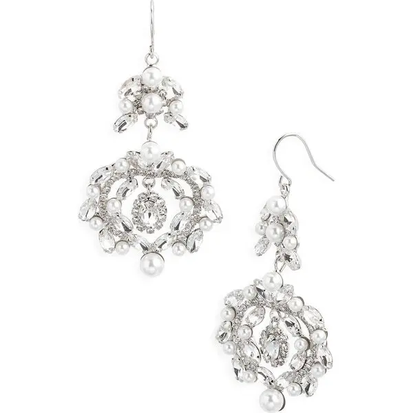 CRISTABELLE Crystal & Faux Pearl Drop Earrings - Silver/ White
