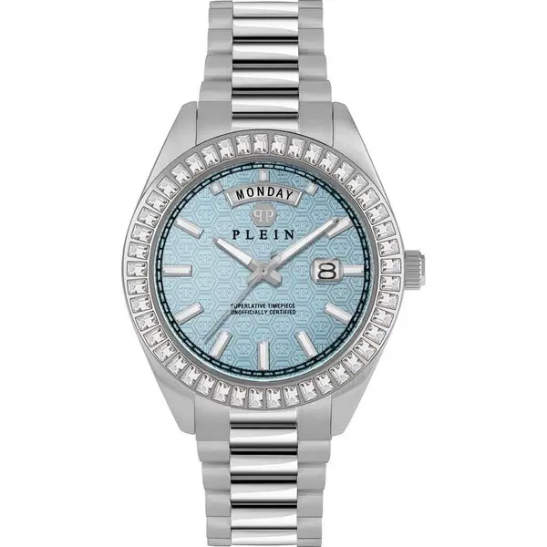 Philipp Plein Date Superlative Crystal Bezel Bracelet Watch - Stainless Steel