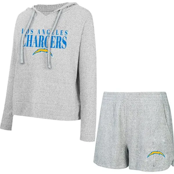 CONCEPTS SPORT Los Angeles Chargers Juniper Long Sleeve Hoodie T-shirt & Shorts Set - Gray