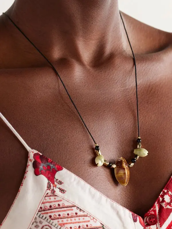 Isabel Marant Gold-tone, Agate, Shell And Cord Necklace