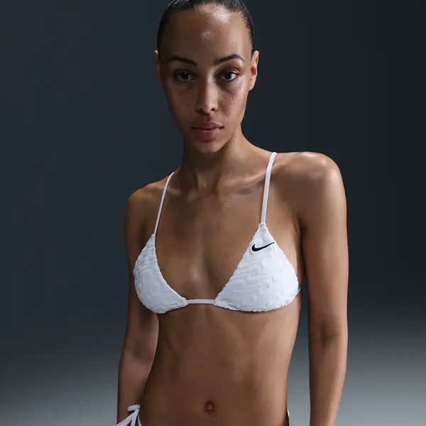 Nike Swim Swoosh Link Terry Triangle Bikini Top - White