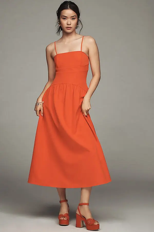 strapless open back dress Selma Dress Amur Honey - Full-Length V-Neck Dress with Lace Detail