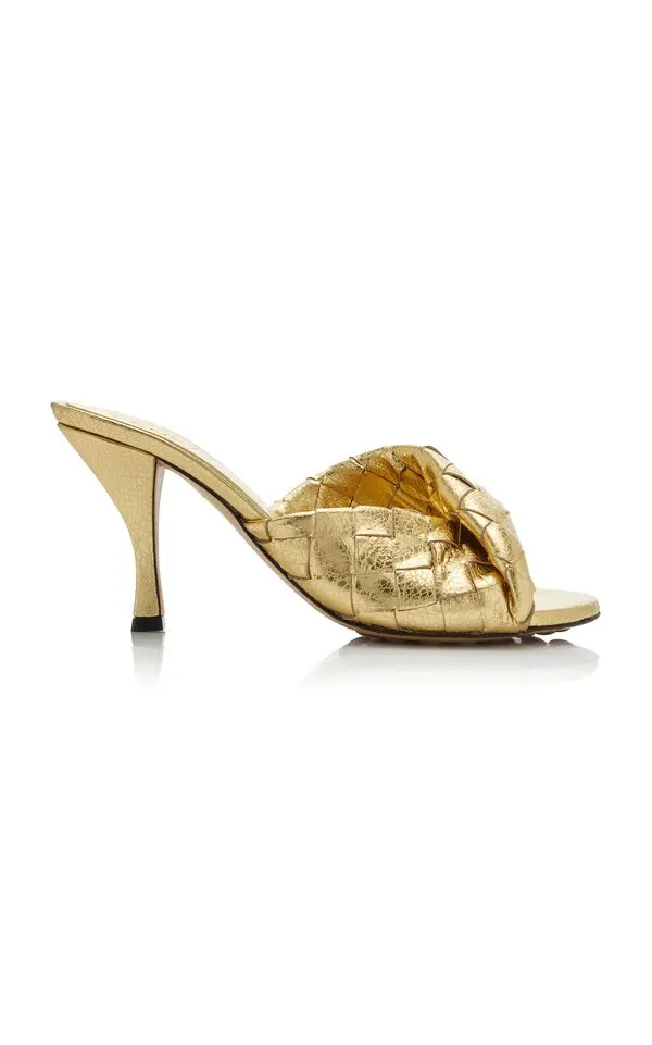Bottega Veneta Blink Intrecciato Leather Mules - Gold