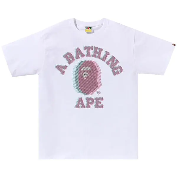 A BATHING APE Glitch Art College Tee - White