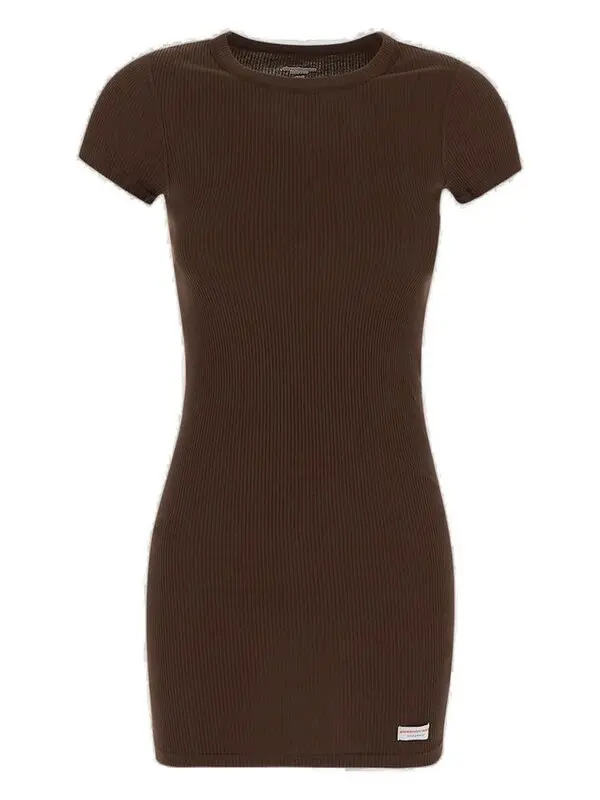 alexander wang logo patch ribbed dress short sleeve loungewear dress in ribbed cotton jersey in WHITE