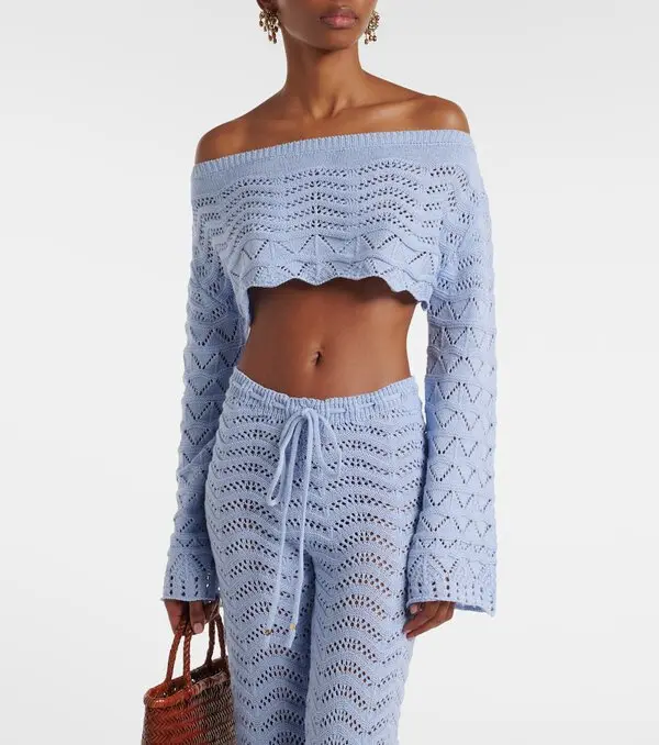 BANANHOT Helena Crochet Knit Crop Top - Blue