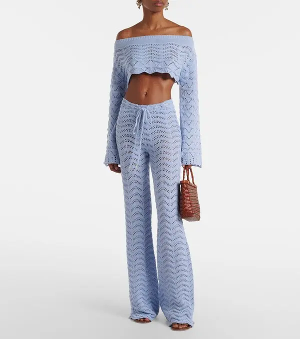 BANANHOT Helena Crochet Knit Crop Top - Blue