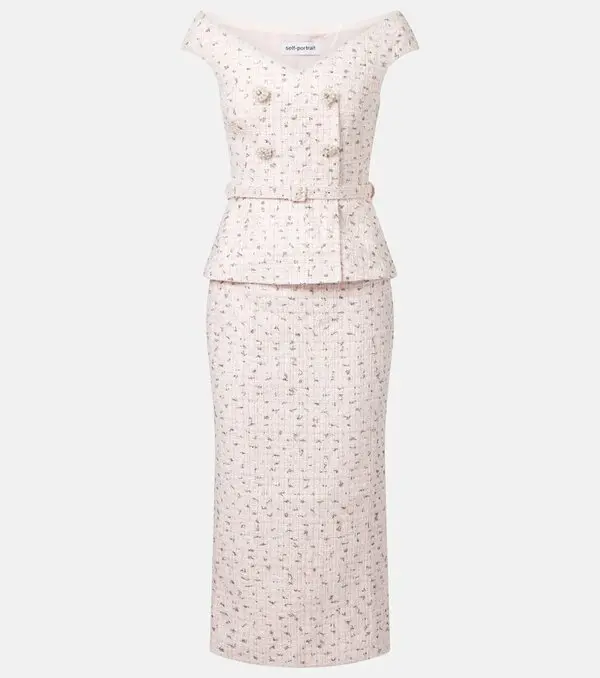 SELF-PORTRAIT Embellished Bouclé Midi Dress