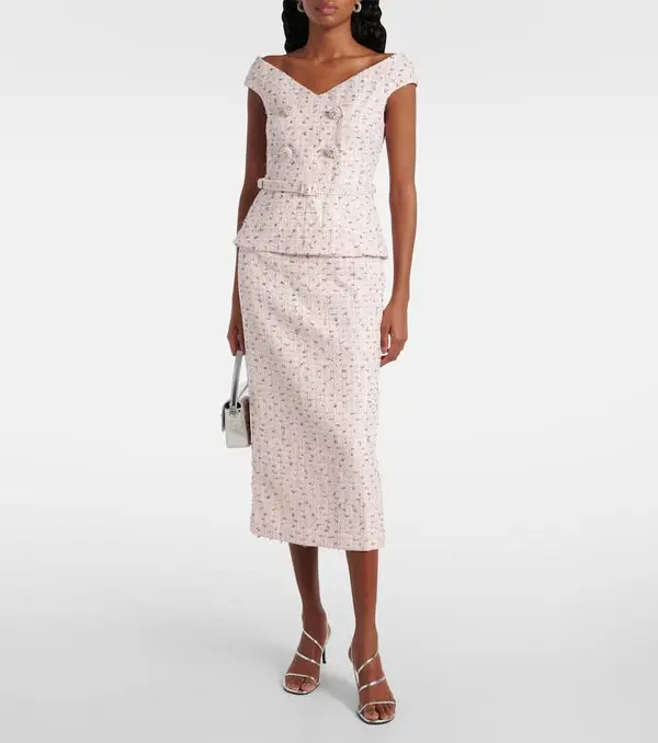 SELF-PORTRAIT Embellished Bouclé Midi Dress