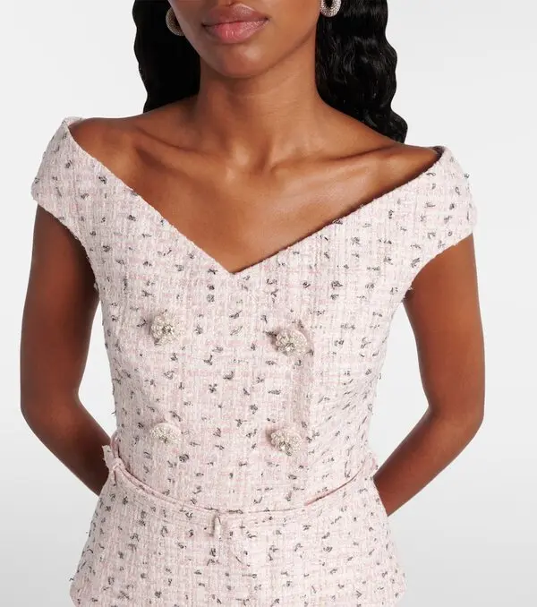 SELF-PORTRAIT Embellished Bouclé Midi Dress