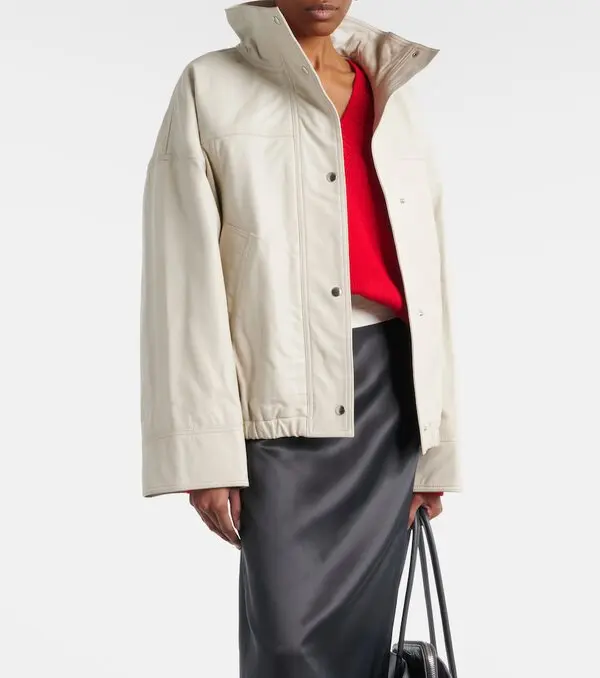 RÓHE Leather Bomber Jacket - White