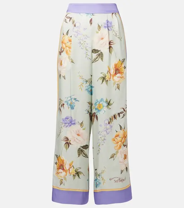 SELF-PORTRAIT Floral Twill Palazzo Pants