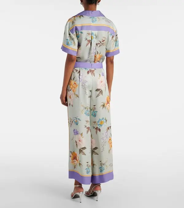 SELF-PORTRAIT Floral Twill Palazzo Pants