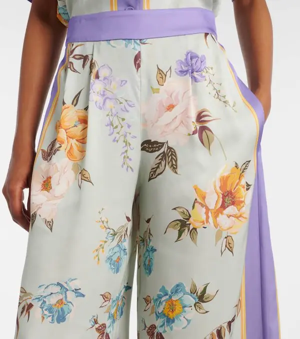 SELF-PORTRAIT Floral Twill Palazzo Pants