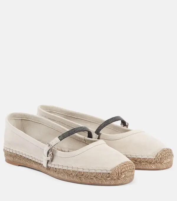 Brunello Cucinelli Monili Suede Espadrille Flats - Beige