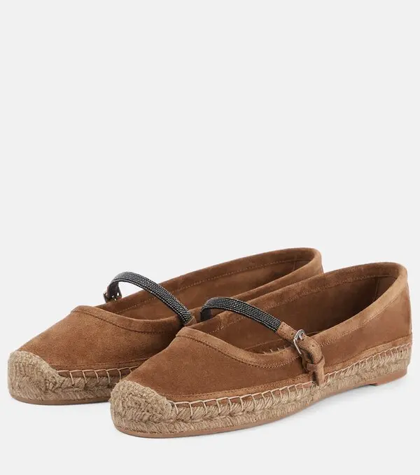Brunello Cucinelli Monili Suede Espadrilles - Brown