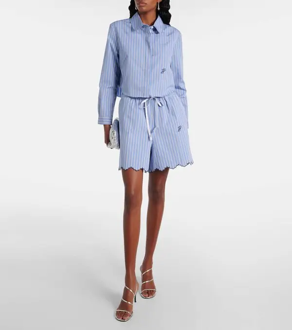 PATOU Scalloped Striped Poplin Shorts