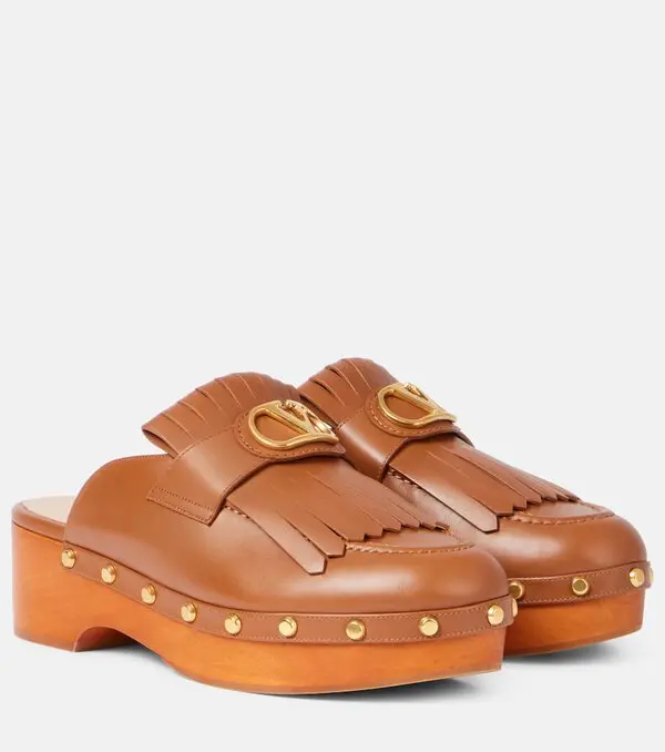Valentino Garavani Vlogo Leather Clogs - Brown
