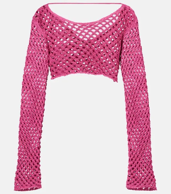 BANANHOT Magen Crochet Cotton-blend Crop Top - Pink