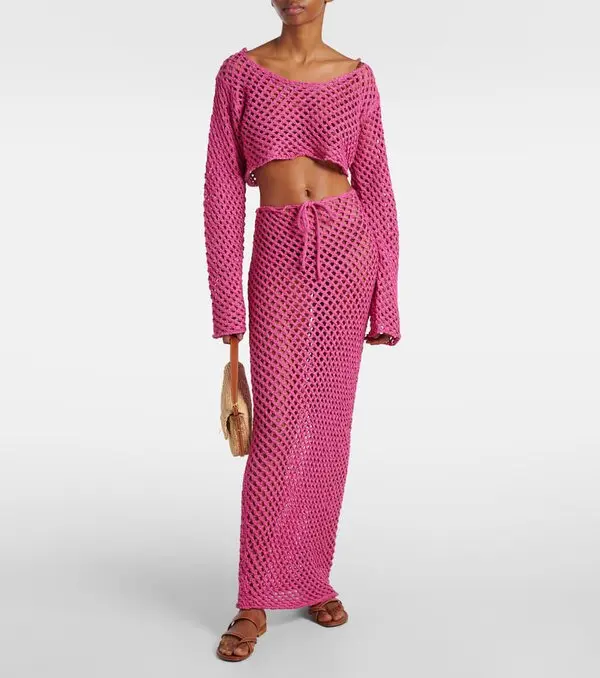 BANANHOT Magen Crochet Cotton-blend Crop Top - Pink