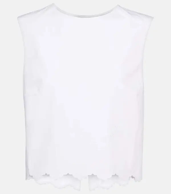 Patou Scalloped Cotton Poplin Crop Top - White