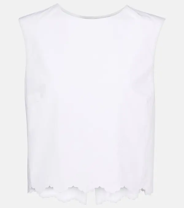 PATOU Scalloped Cotton Poplin Crop Top - White