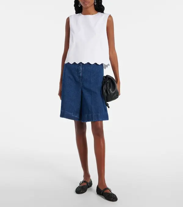 PATOU Scalloped Cotton Poplin Crop Top