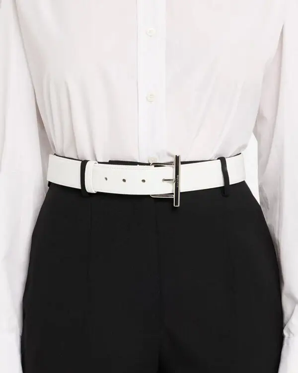 Alexander McQueen T-bar Skinny Leather Belt - Ivory/silv