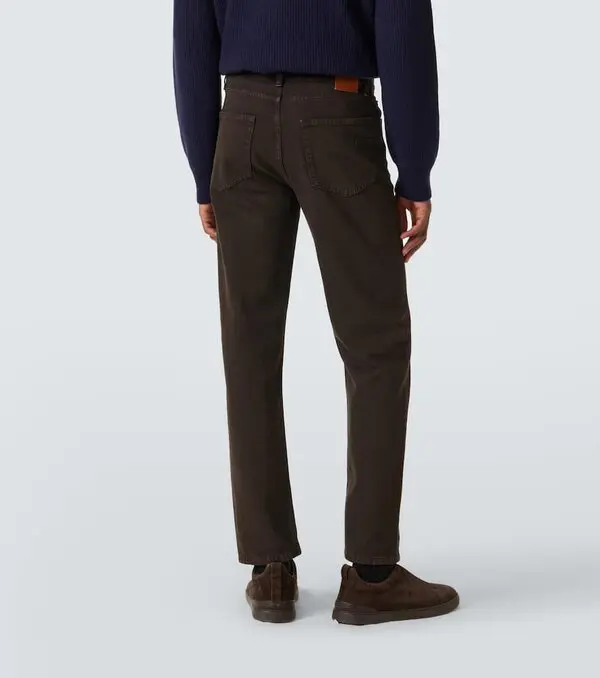 Zegna Leather-trimmed Cotton Straight Trousers