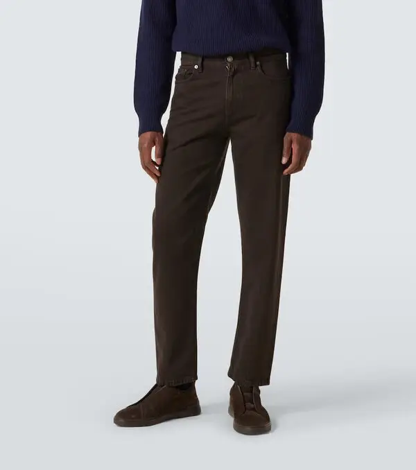Zegna Leather-trimmed Cotton Straight Trousers