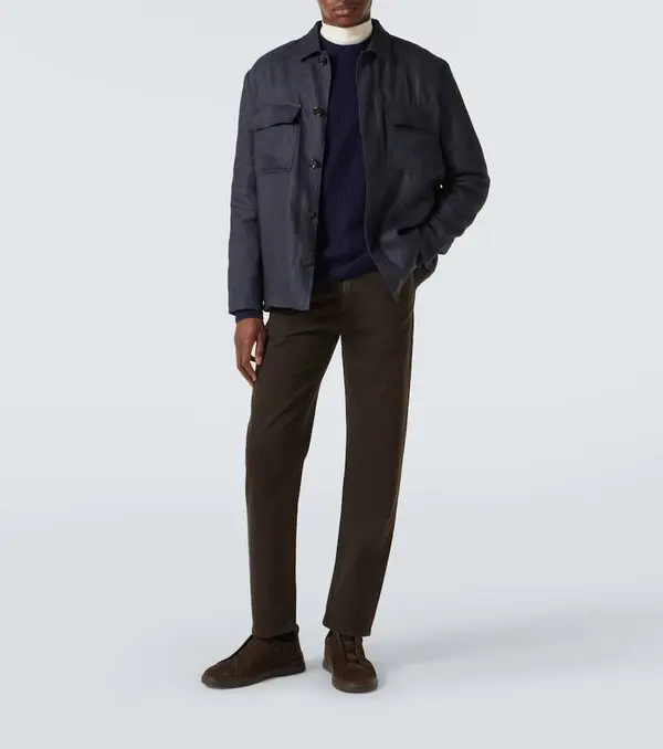 Zegna Leather-trimmed Cotton Straight Trousers