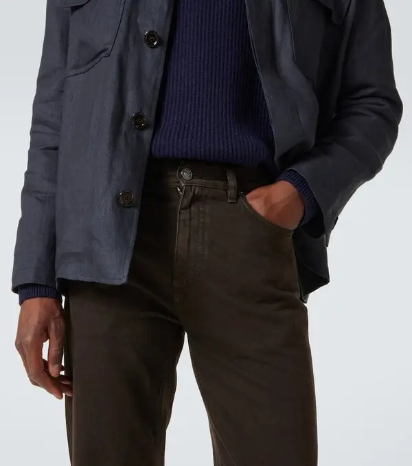 Zegna Leather-trimmed Cotton Straight Trousers