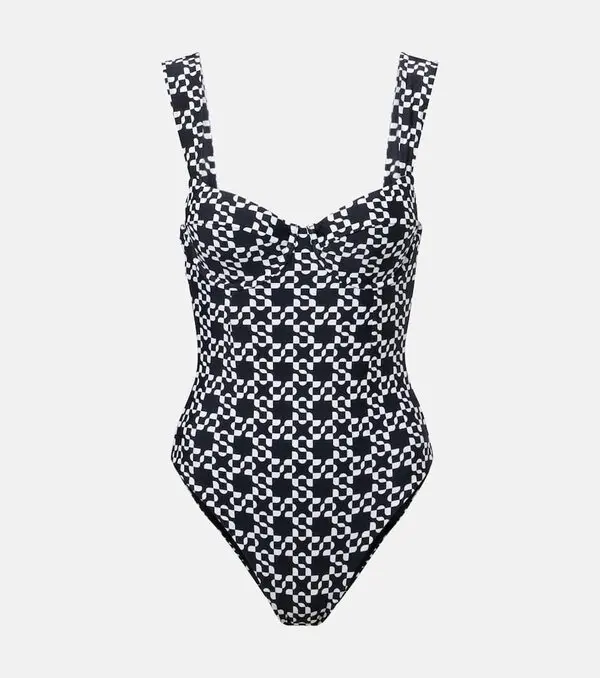 Simkhai Lexi Printed Bustier Swimsuit - Black