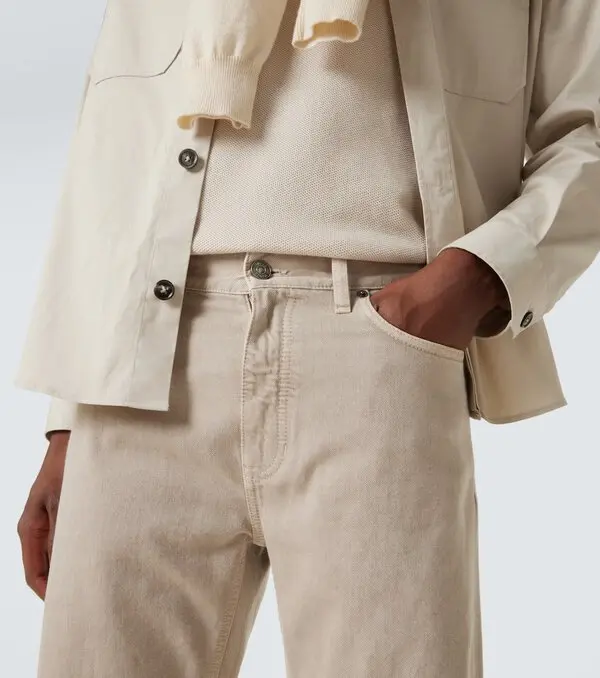Zegna Leather-trimmed Cotton Straight Leg Pants