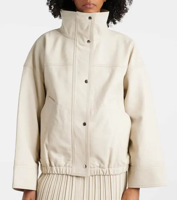 RÓHE Leather Bomber Jacket - White