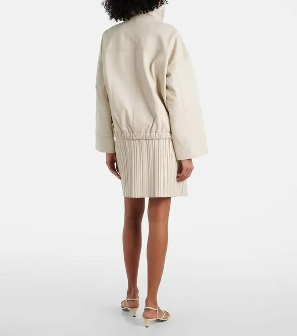 RÓHE Leather Bomber Jacket - White