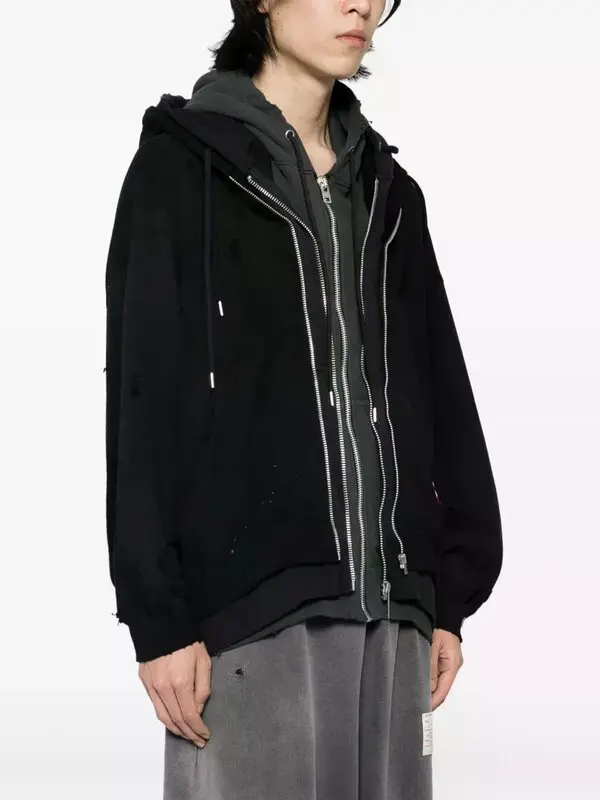 Mihara Yasuhiro Layered Zip-Up Hoodie - Black | Editorialist
