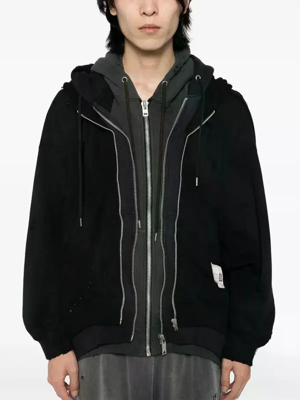 Mihara Yasuhiro Layered Zip-Up Hoodie - Black | Editorialist
