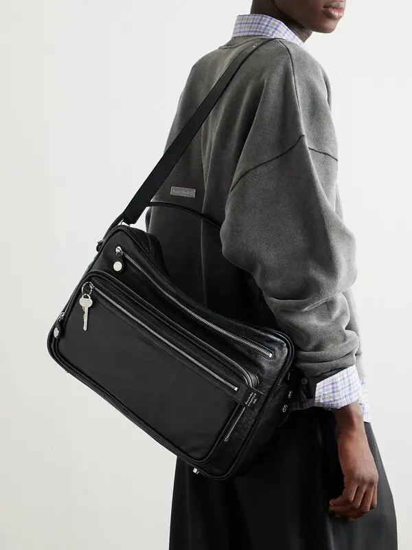 Acne Studios Medium Embellished Textured-leather Tote Bag - Black