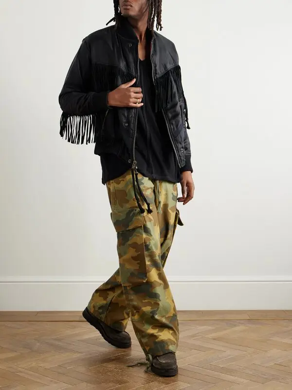 GREG LAUREN Tails Slim-fit Fringed Suede-trimmed Shell Bomber Jacket