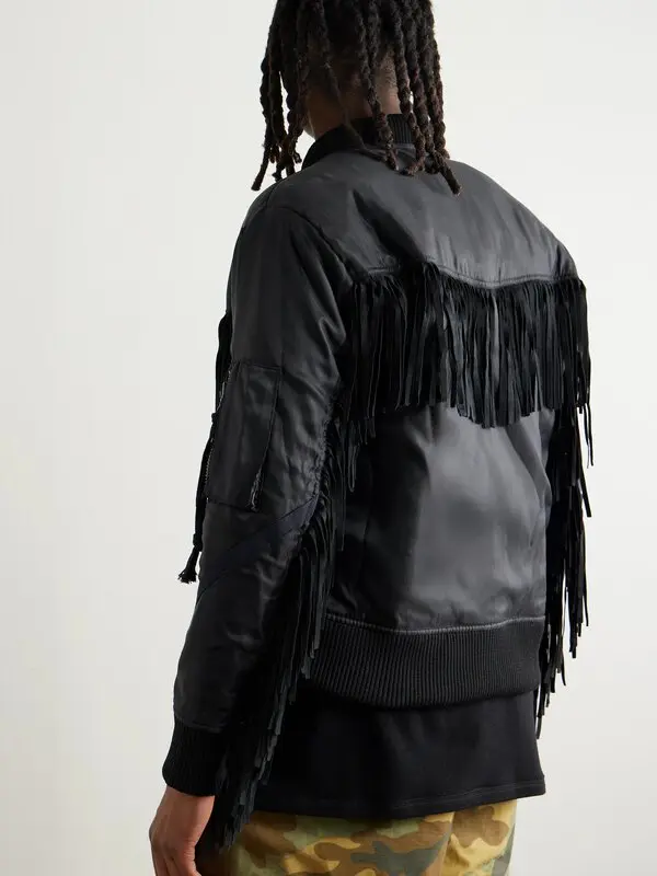 GREG LAUREN Tails Slim-fit Fringed Suede-trimmed Shell Bomber Jacket