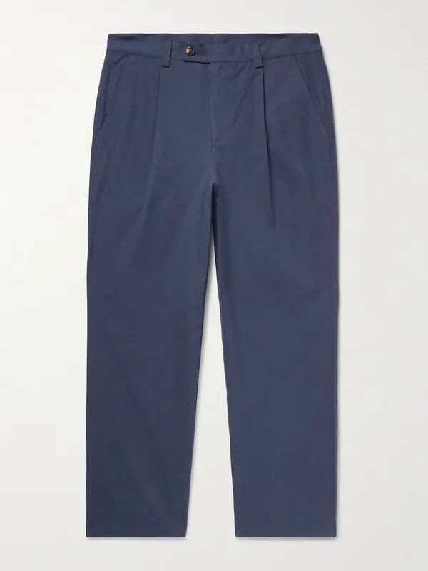 CORRIDOR Straight-leg Pleated Cotton-sateen Trousers - Blue