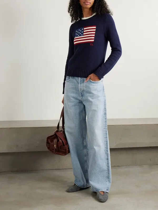 Polo Ralph Lauren Flag Intarsia Cotton Sweater - Blue