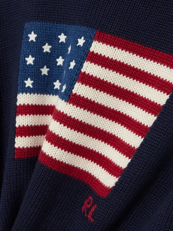 Polo Ralph Lauren Flag Intarsia Cotton Sweater - Blue